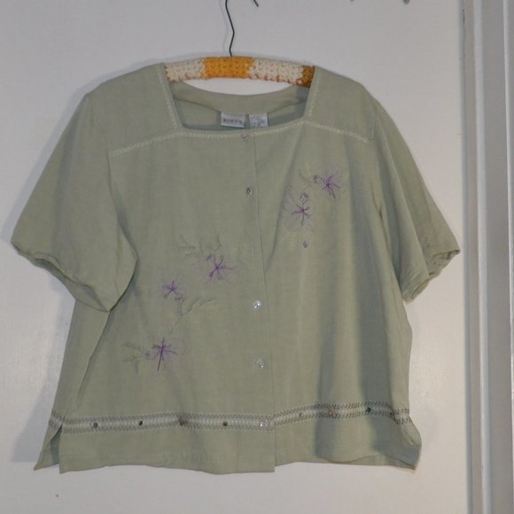 Koret | Tops | Koret Beaded Embroidered Square Neckline Button Down ...